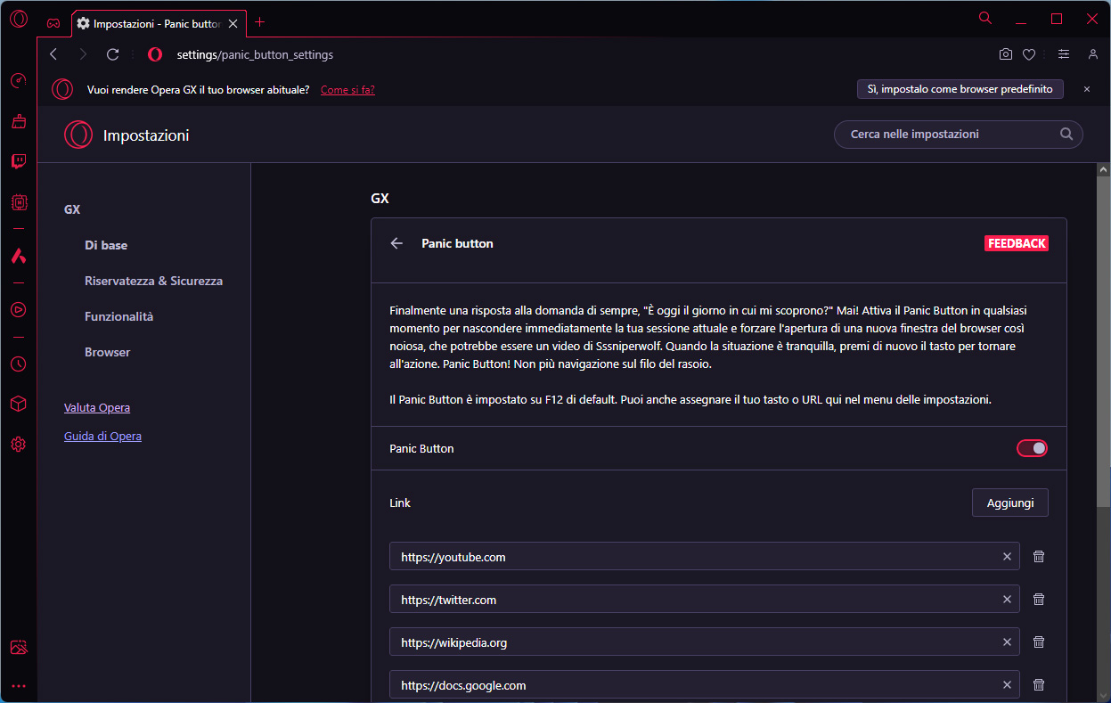 Opera GX ha adesso un 'Panic button', e serve proprio a quello che stai pensando | Hardware Upgrade